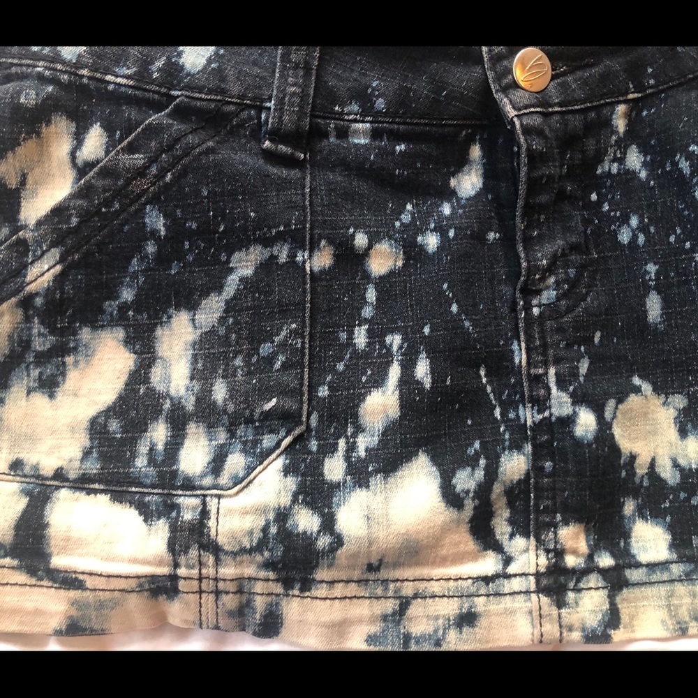 Bleach Stained Black Denim Mini Skirt - Gem